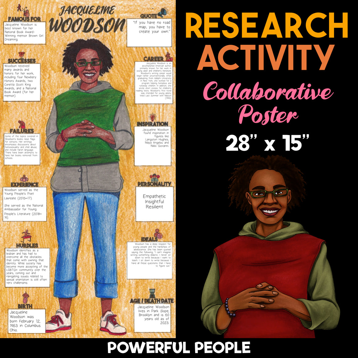 Jacqueline Woodson — Powerful People Collaborative Poster Activity ...