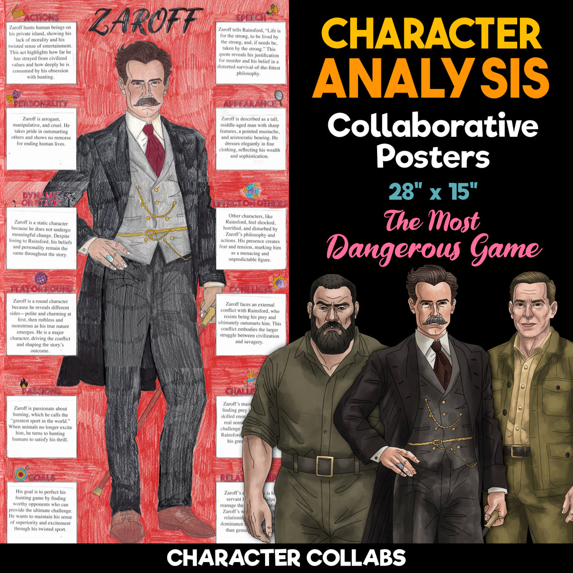 The Most Dangerous Game Character Analysis Posters — Character Collabs ...