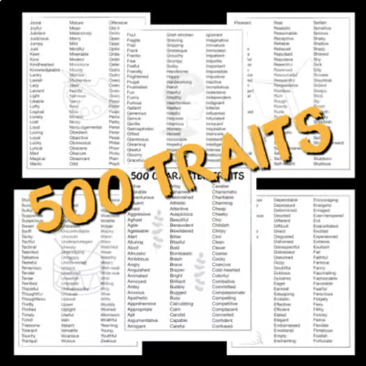 Character Traits List — 500 Words – Chomping at the Lit